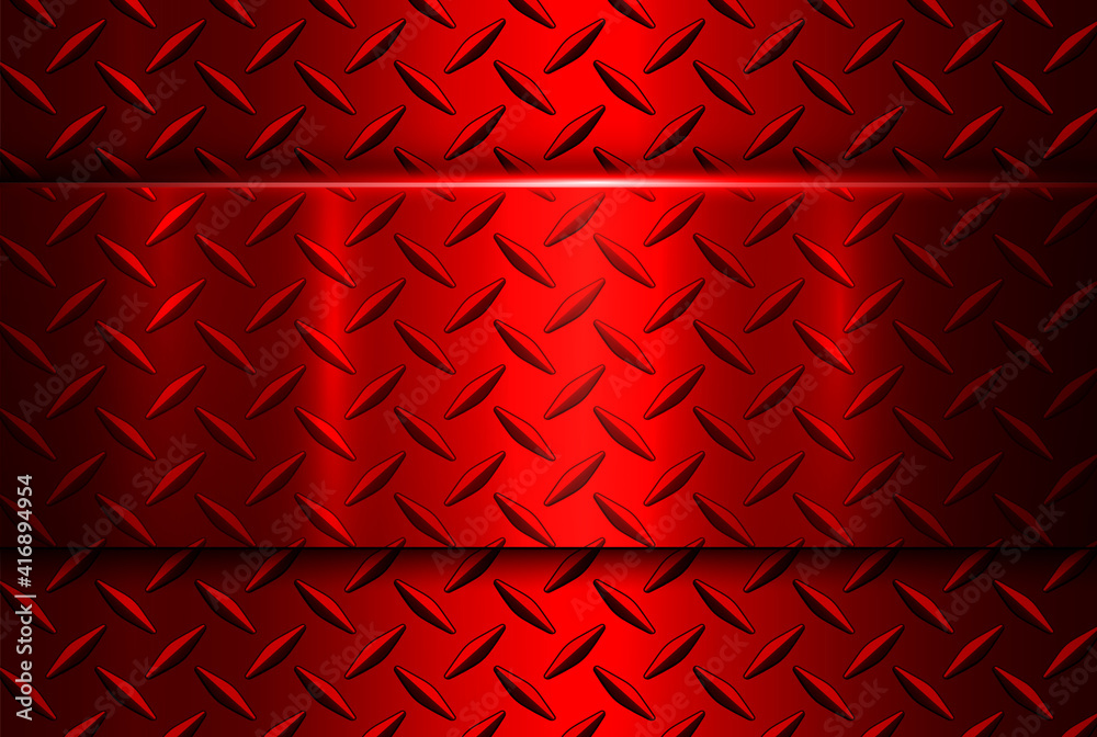 Background red metallic, 3D chrome vector design with diamond plate ...