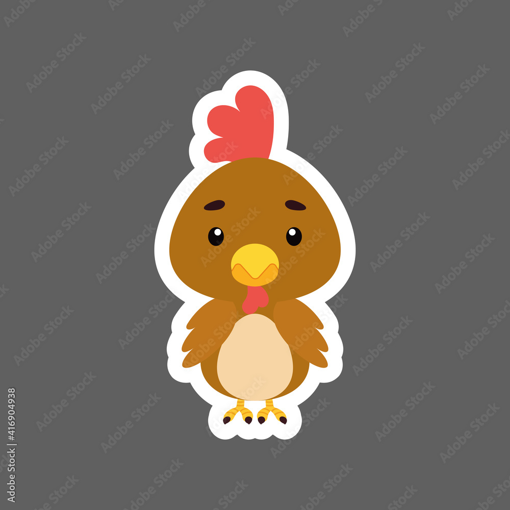 Cute little baby chicken sticker. Cartoon animal character for kids ...