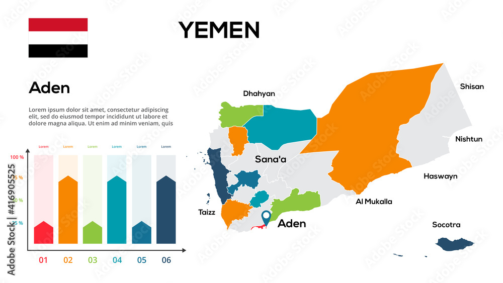 Yemen map. Vector image of a global map in the form of regions of Yemen ...