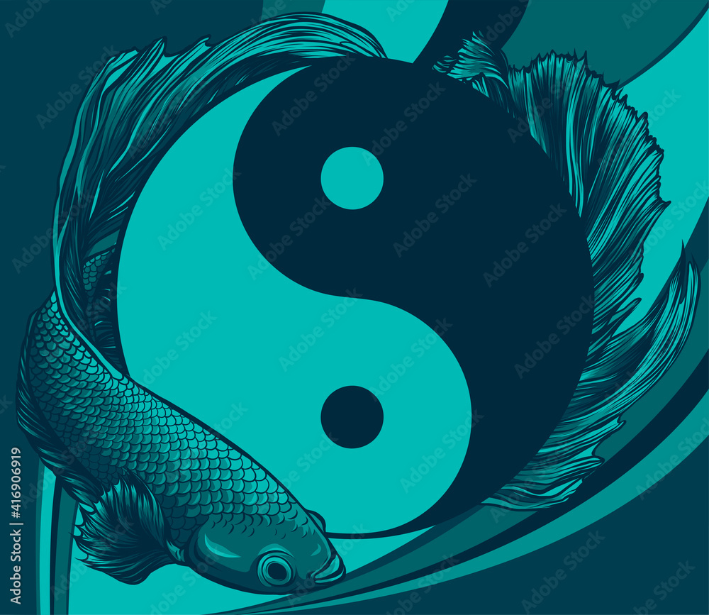 Yin Yang betta splendens fish vector illustration art Stock Vector ...