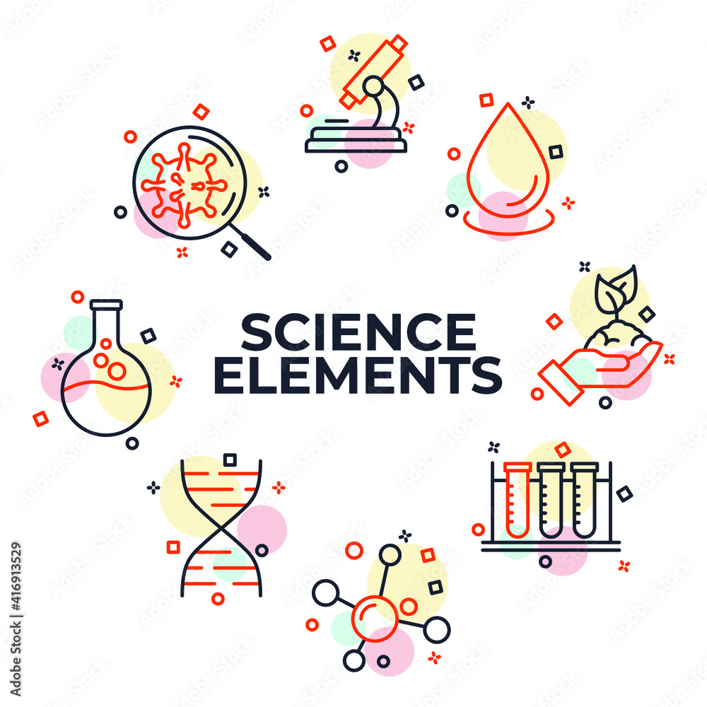 Set of Science elements icon. Science pack symbol template for graphic ...