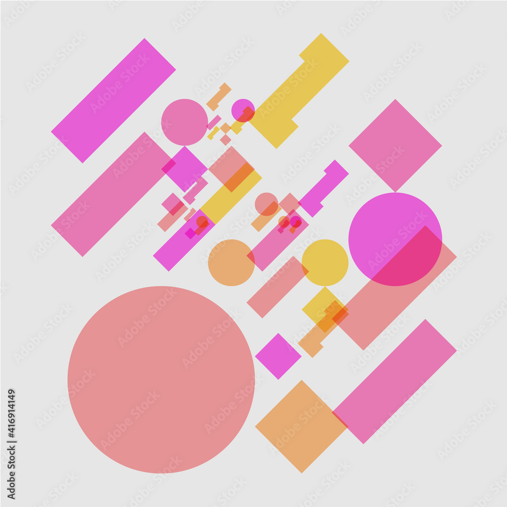 Diagonal grid with abstract colored shapes, mid century modern pattern ...