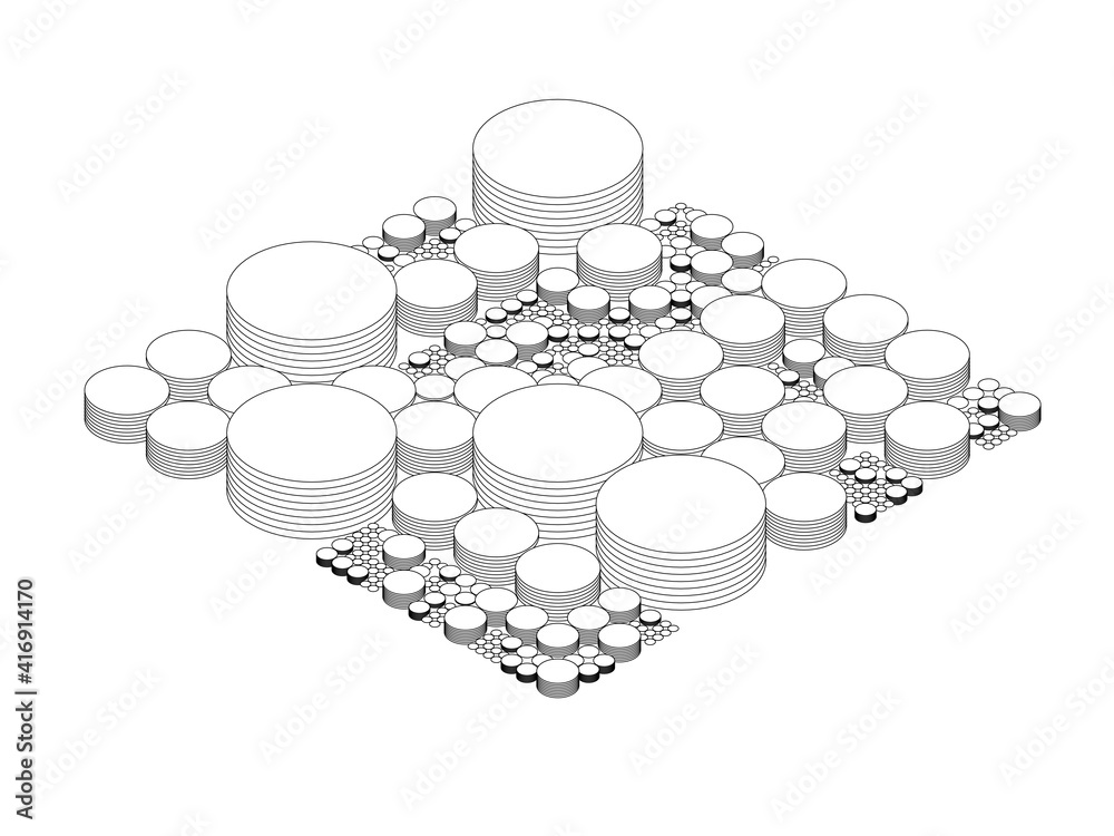 Quad tree isometric pattern with circles, database chart or coins ...