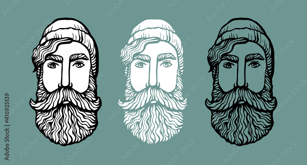 Lumber Hipster head with beard. Hand-Drawn Doodle. Vector Illustration ...