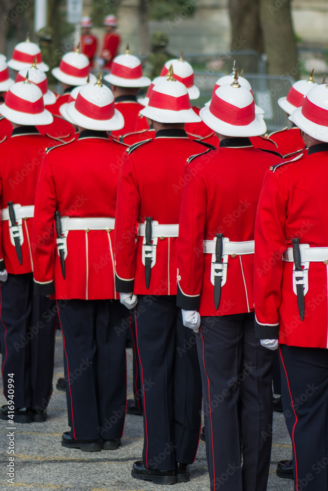 Canadian soldiers of the Royal Canadian Regiment in formation at a ...