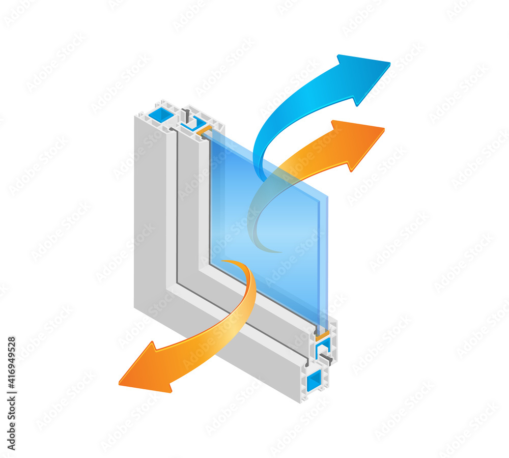 Isometric vector illustration thermal insulation plastic window frame ...