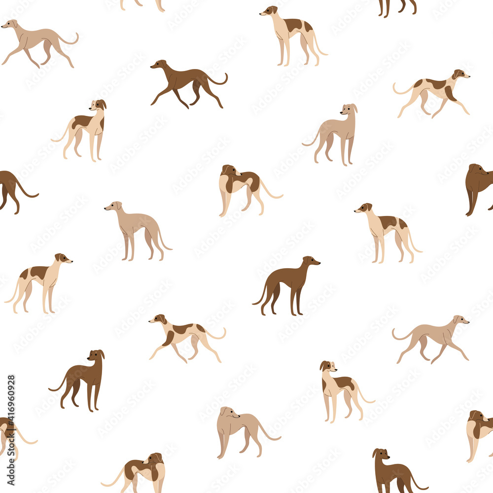 Cartoon happy whippet - simple trendy pattern with dogs. Flat vector ...
