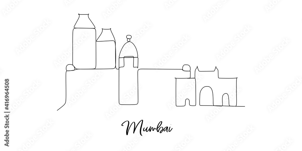 Mumbai city of India landmarks skyline - Continuous one line drawing ...