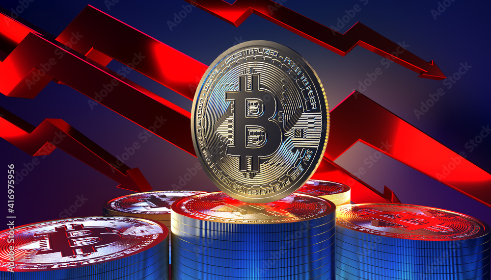 bitcoin red arrows falling price btc Stock Illustration | Adobe Stock