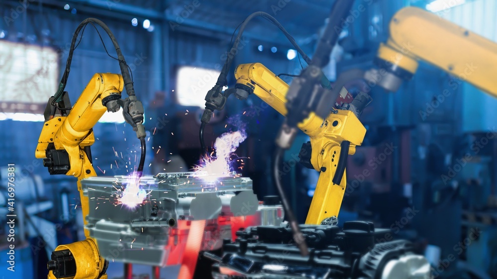 Smart industry robot arms modernization for digital factory technology ...