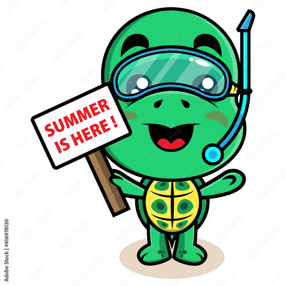 Adorable Turtle cartoon characters wearing snorkeling goggles and ...