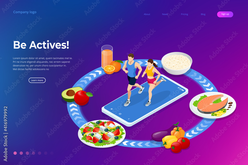Isometric Healthy food and Diet planning concept. Healthy eating ...