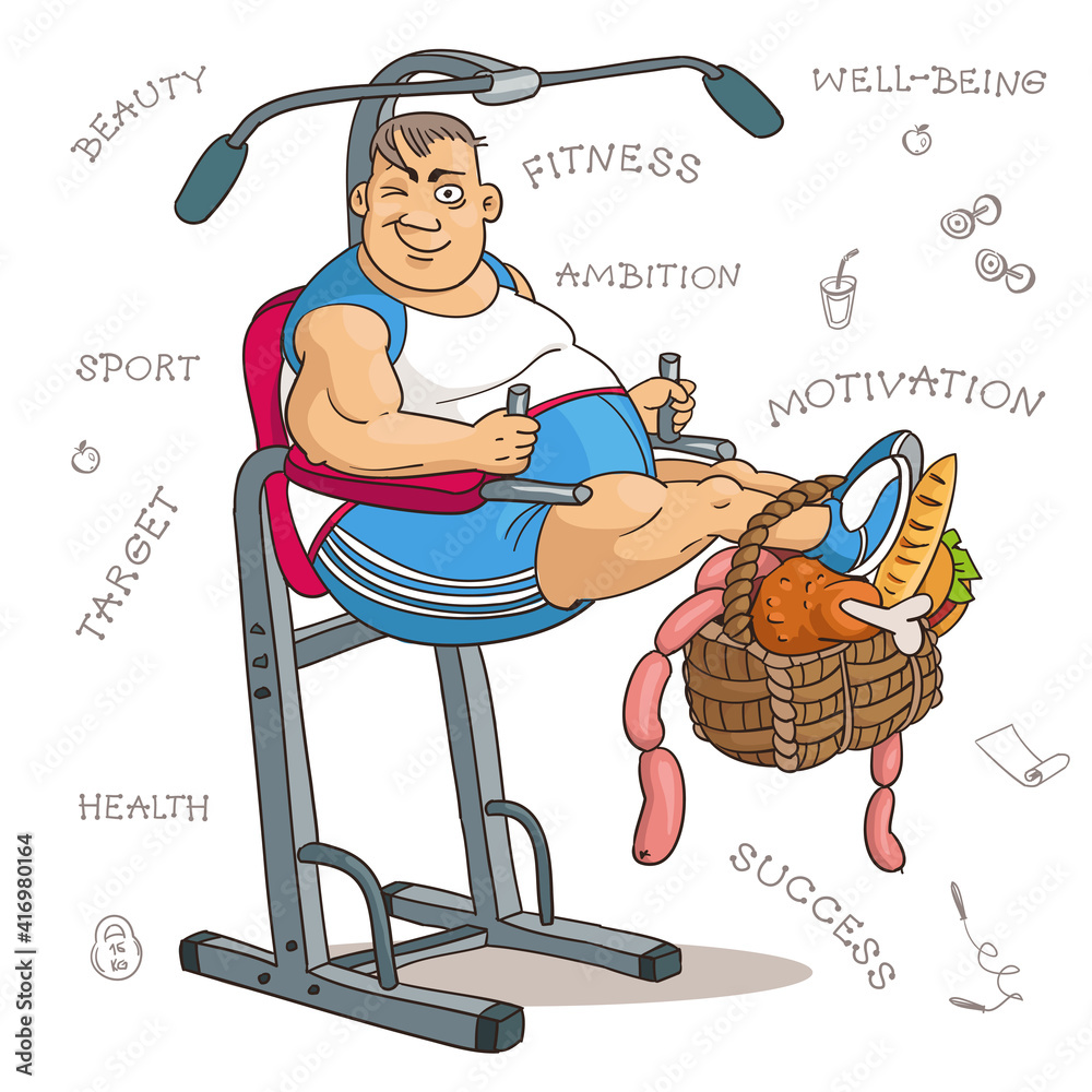 Cartoon vector illustration. Cartoon funny man in fitness class with ...