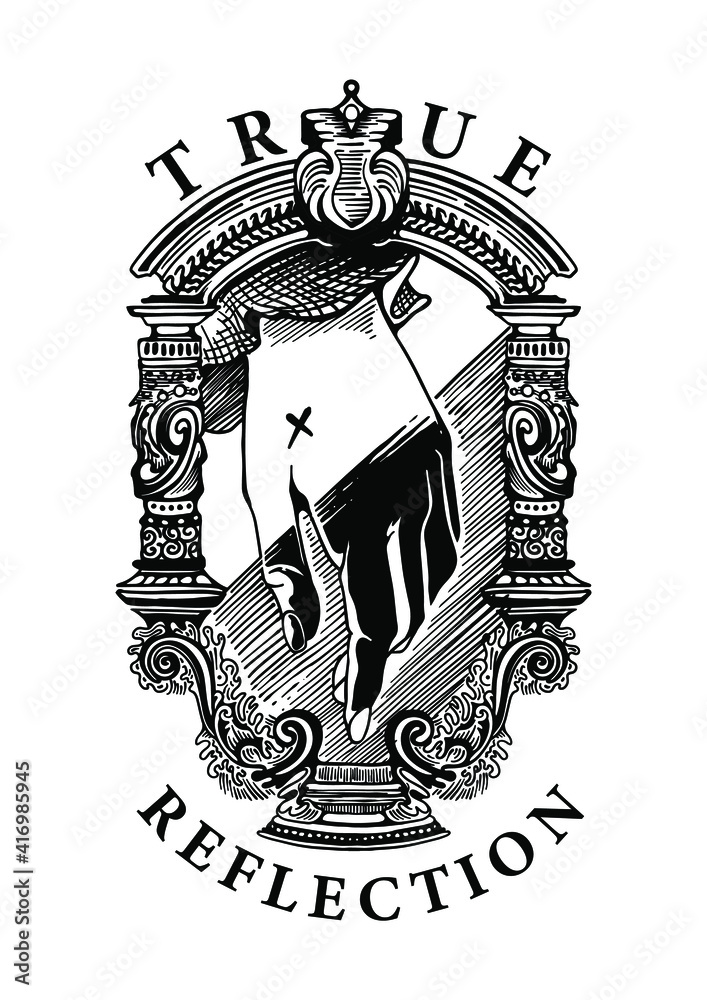 True Reflection slogan print design with vintage mirror frame and ...