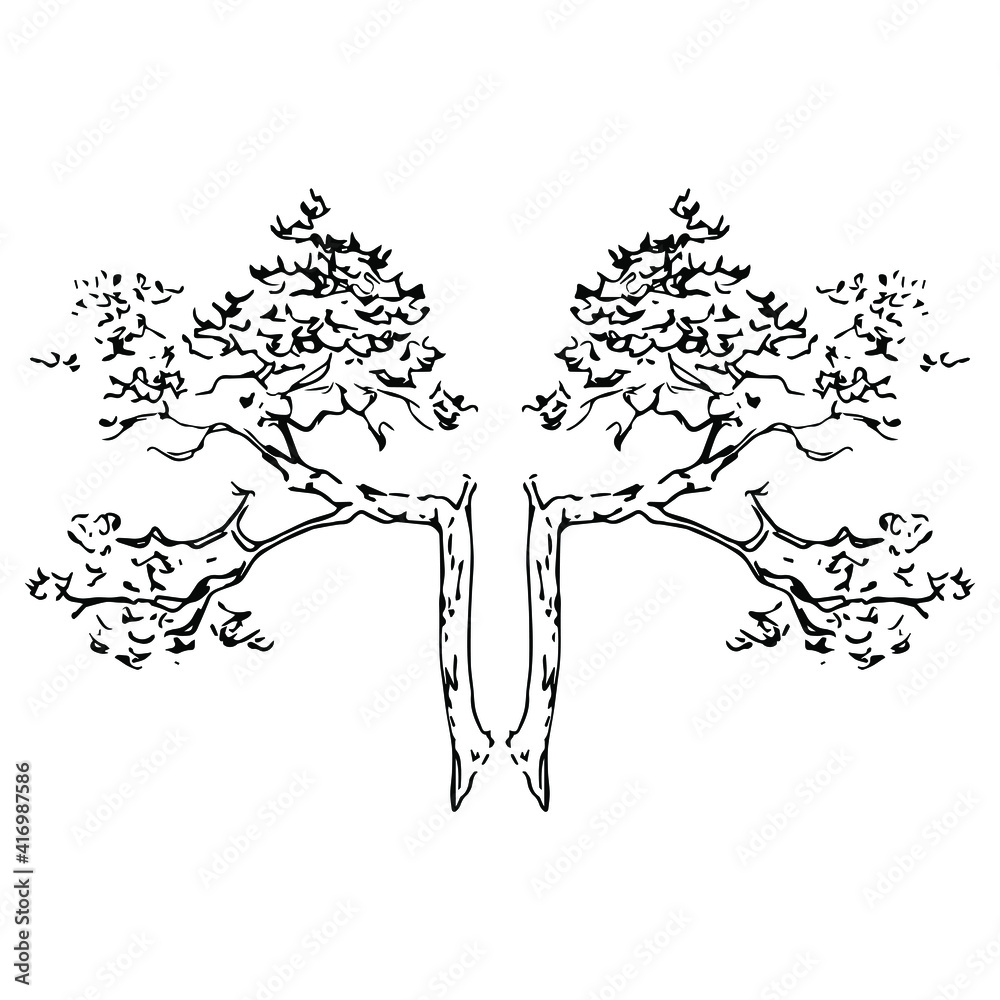 Symmetrical floral design with two tree branches. Stylized double tree ...