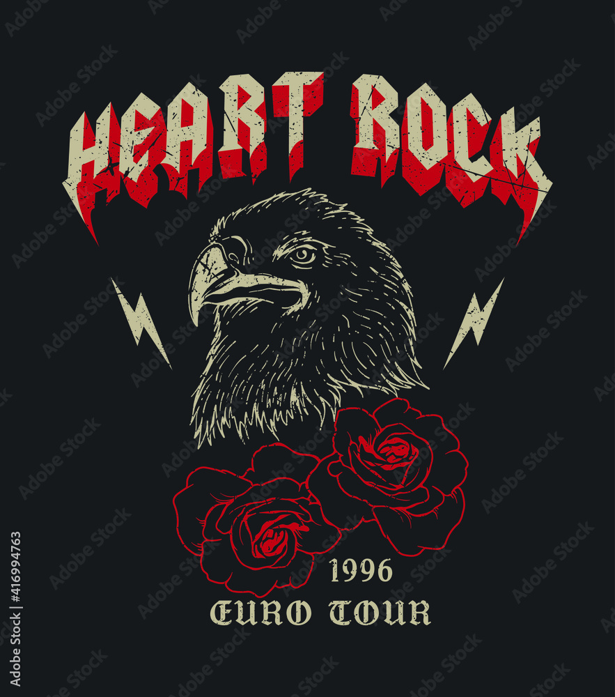 Heart Rock Euro Tour 96 fake rock band grunge poster design with eagle ...