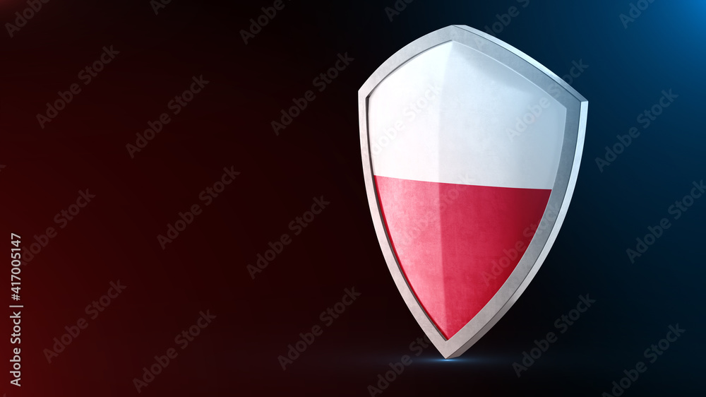Steel armor painted as Poland flag. Protection shield and safeguard ...
