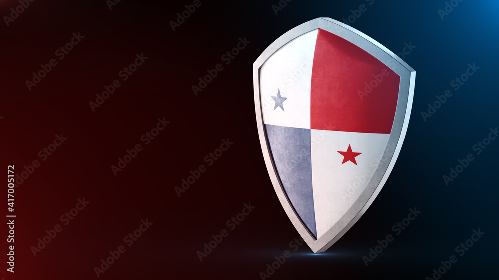 Steel armor painted as Panama flag. Protection shield and safeguard ...