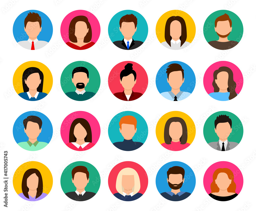 User avatar set. People avatar profile icons. Male and female faces ...