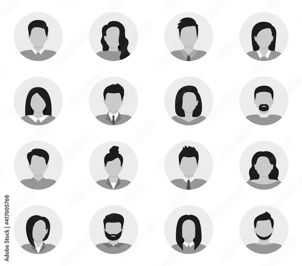 User avatars. People avatar profile icons. Male and female faces. Men ...