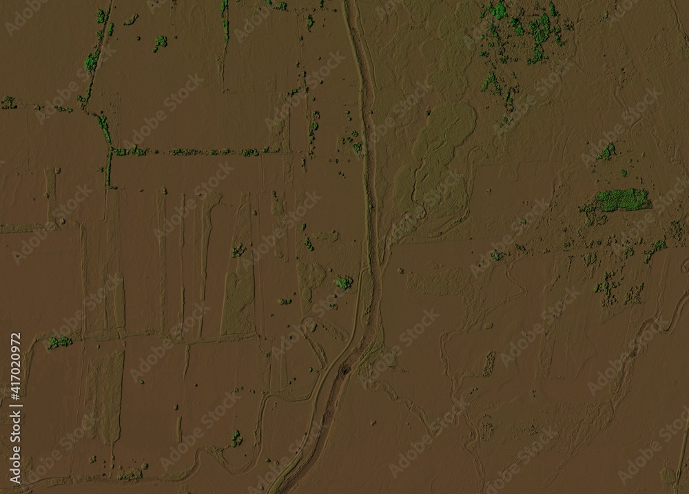 Digital elevation model of a forest area with a river. GIS product made ...