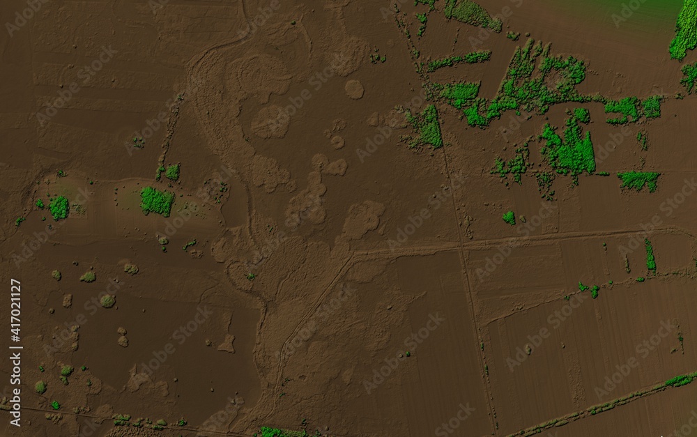 Digital elevation model of a forest area with a swampy terrain. GIS ...