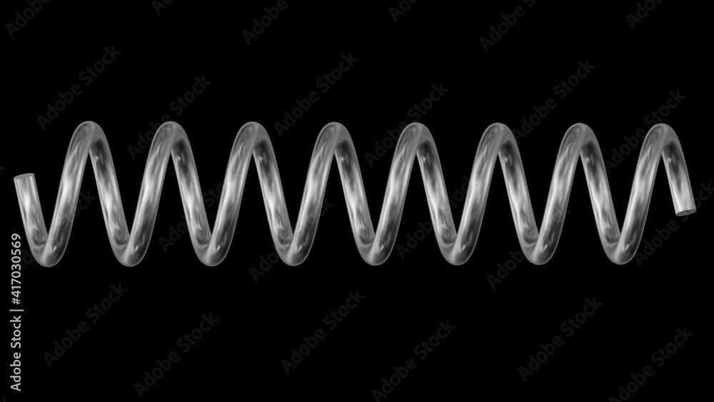 Coiled spring with shiny metal surface. 3d rendering illustration ...