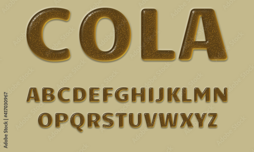 Glossy cola alphabet with capital letters, bold typeface, 3D rendering ...