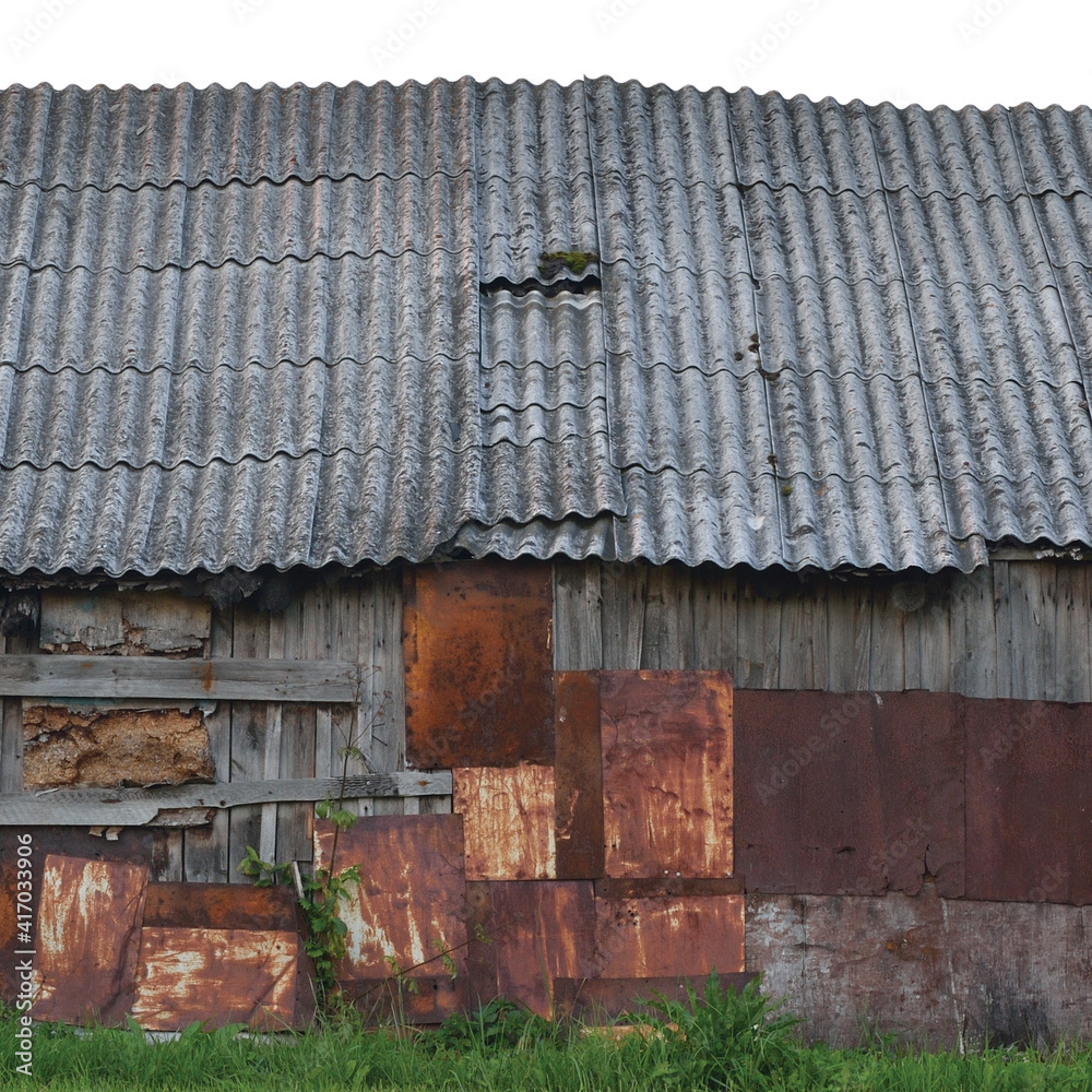 Old aged weathered wooden shack, grey plated wood boarding hut wall ...