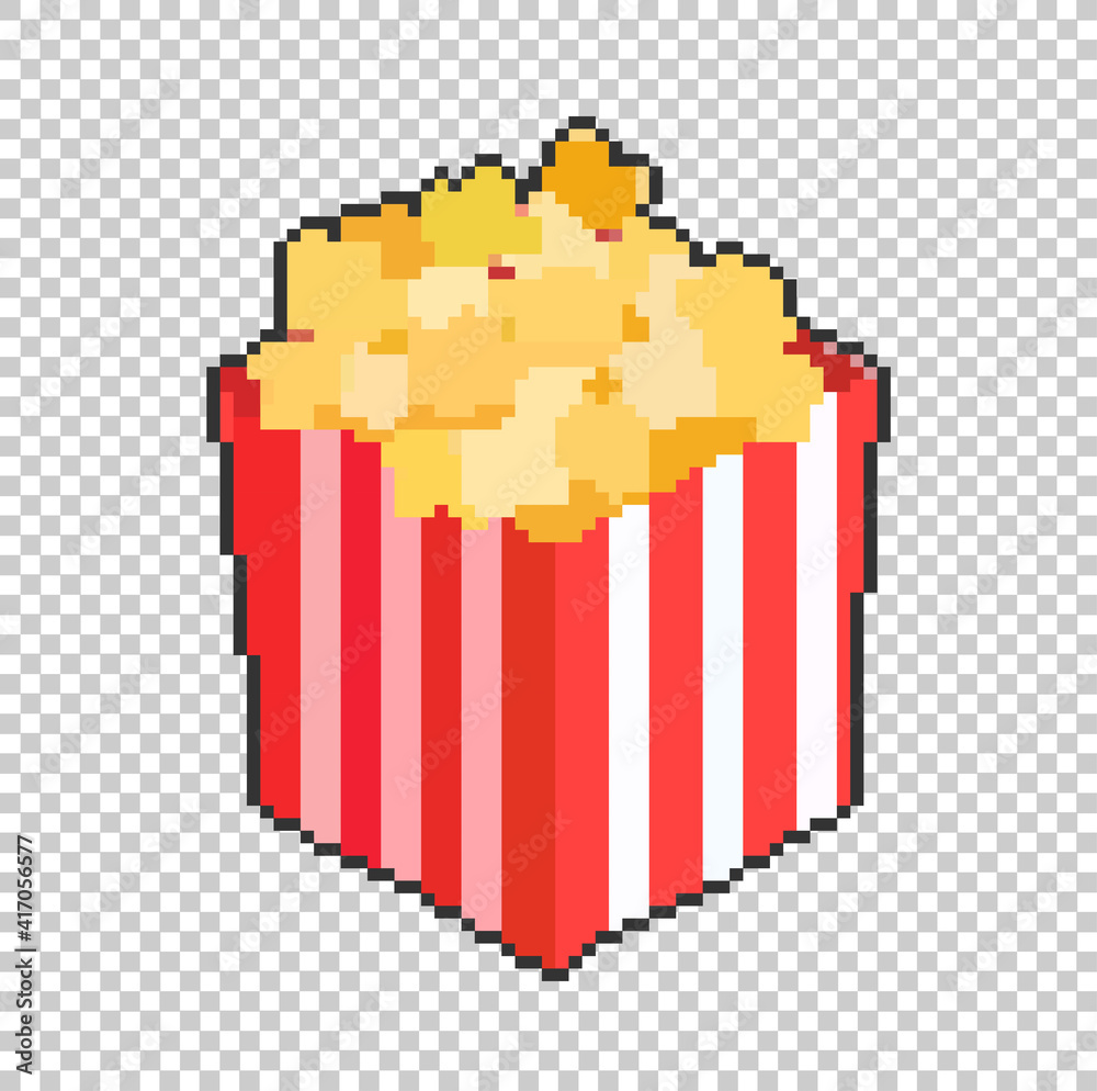 pixel art Popcorn or corn kernels are a type of snack made from cereal grains that are heated ...