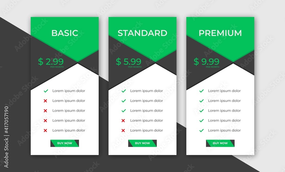 Clean Simple Pricing Table Template. Web Comparision Boxes For Plans ...