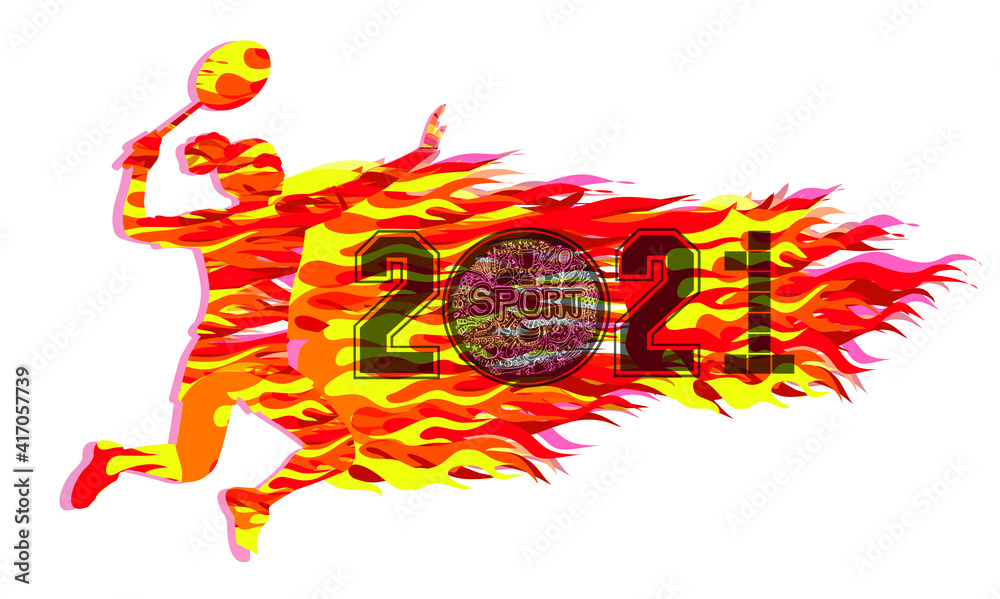 Badminton logo design 2021. Colorful fire sports background. Number ...
