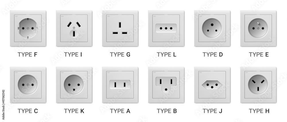 Realistic socket. 3D white plastic devices for access to electric power ...