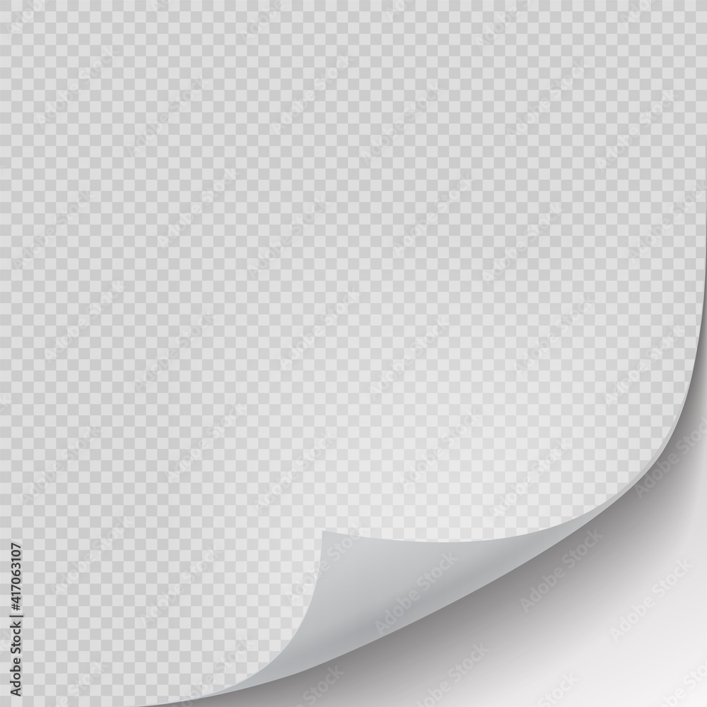 Curled page corner. Turning paper sheet. Realistic square notepad with ...