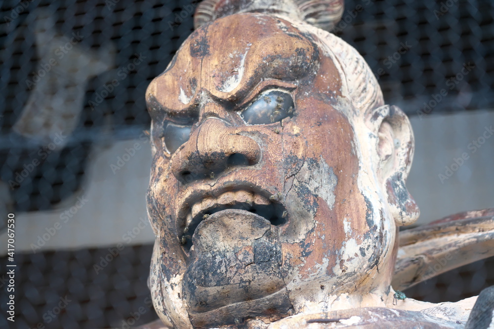 Nara,Japan-november 16, 2020: Honeybees nesting inside a wooden statue ...