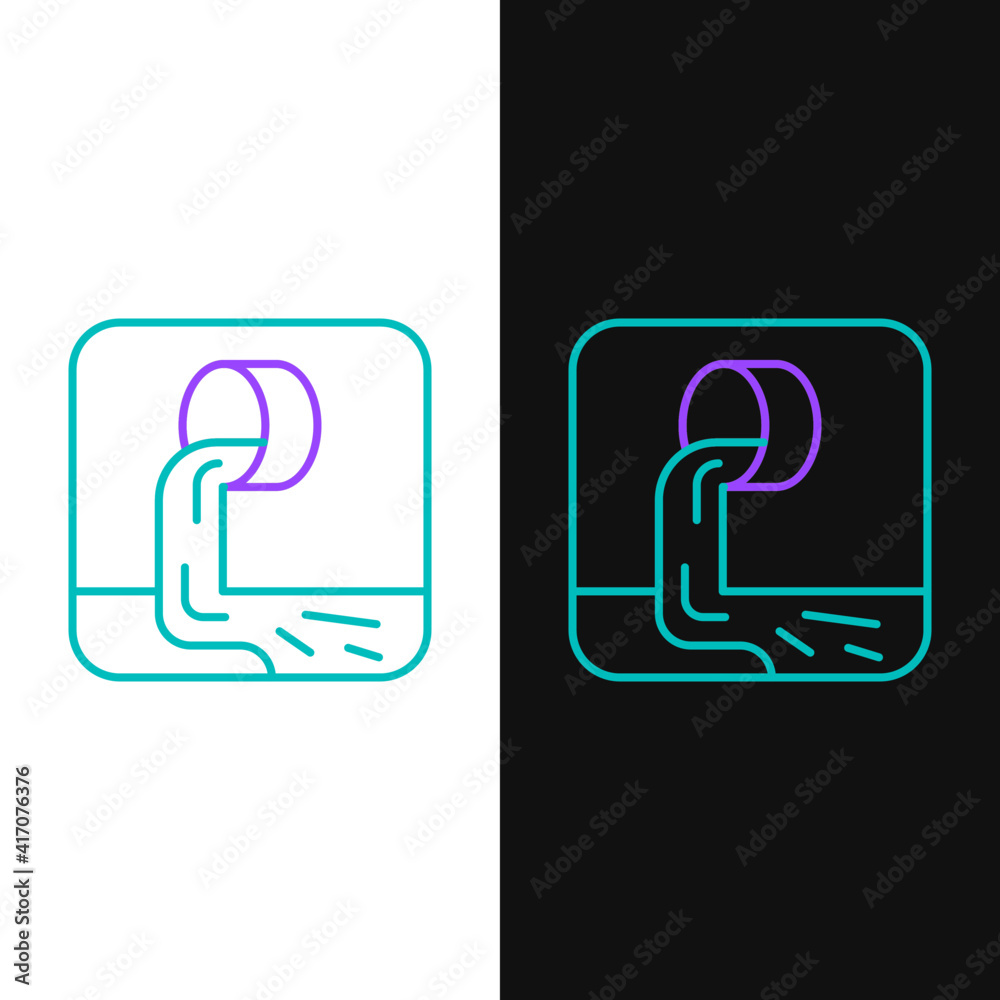 Line Wastewater icon isolated on white and black background. Sewer pipe ...