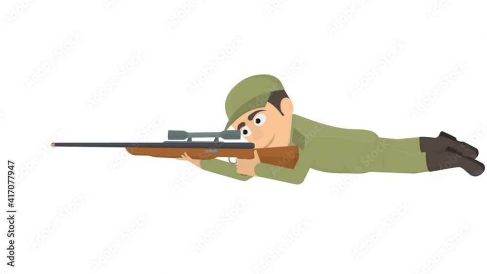 Sniper. Animation of a soldier firing a rifle, alpha channel enabled. Cartoon Stock ビデオ | Adobe ...