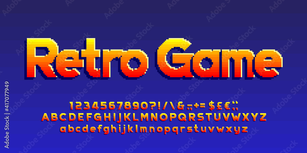 Vecteur Stock Retro Game alphabet font. Pixel letters, numbers and ...