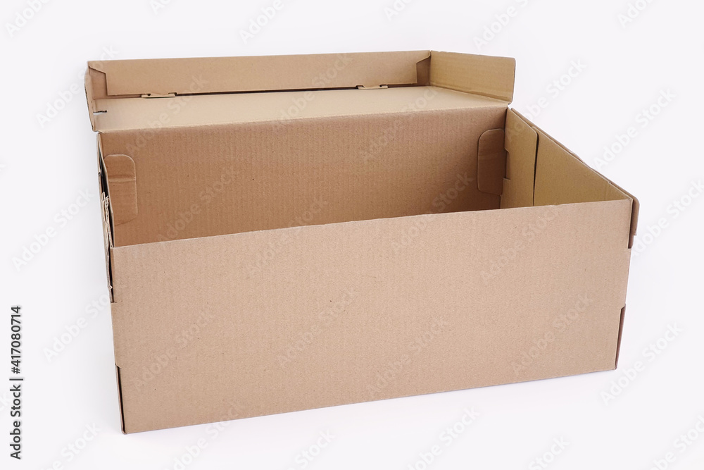 Open brown cardboard shoes box with lid for shoe or sneaker product ...