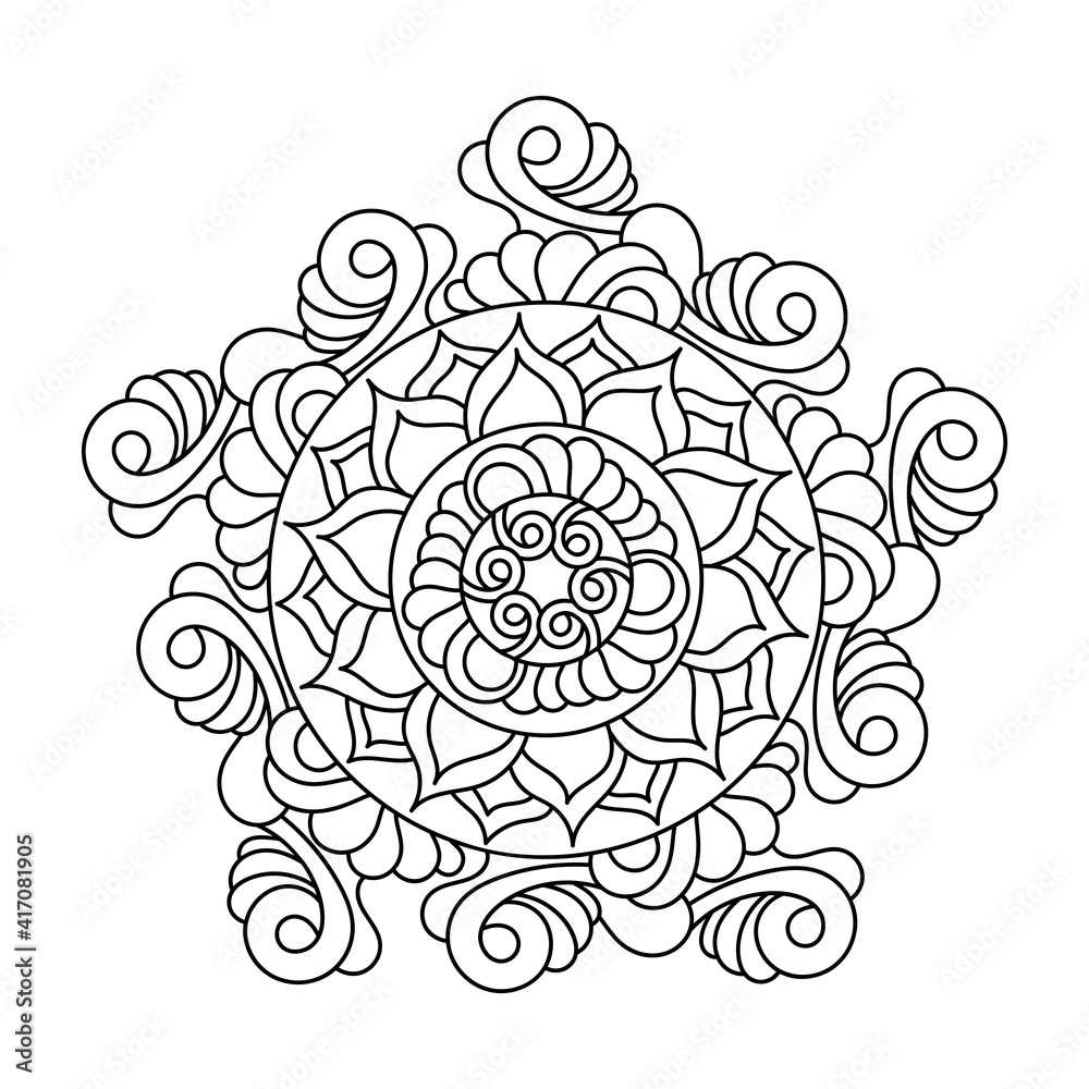 Coloring book. Decorative element in the shape of a pentagon. Five-ray ...