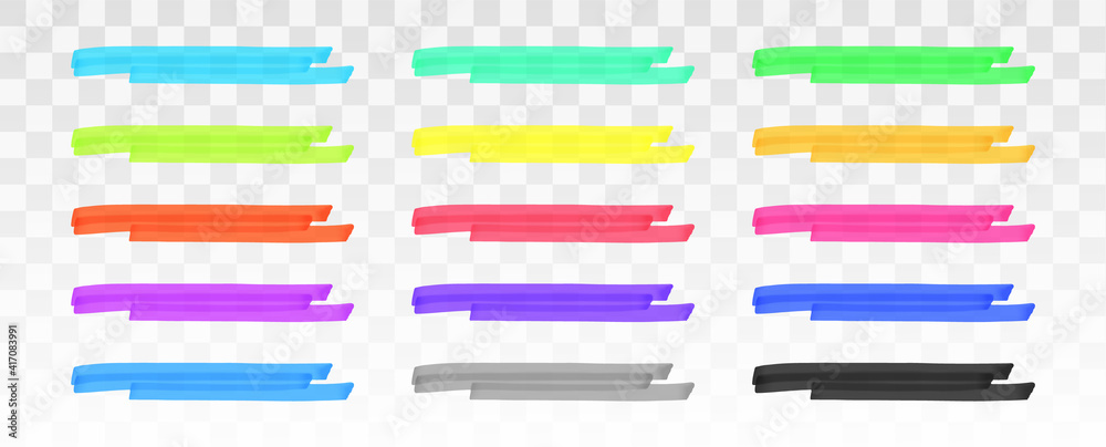 Color highlighter lines set isolated on transparent background. Red ...