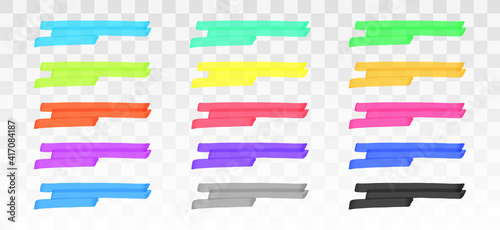 Color highlighter lines set isolated on transparent background. Red ...