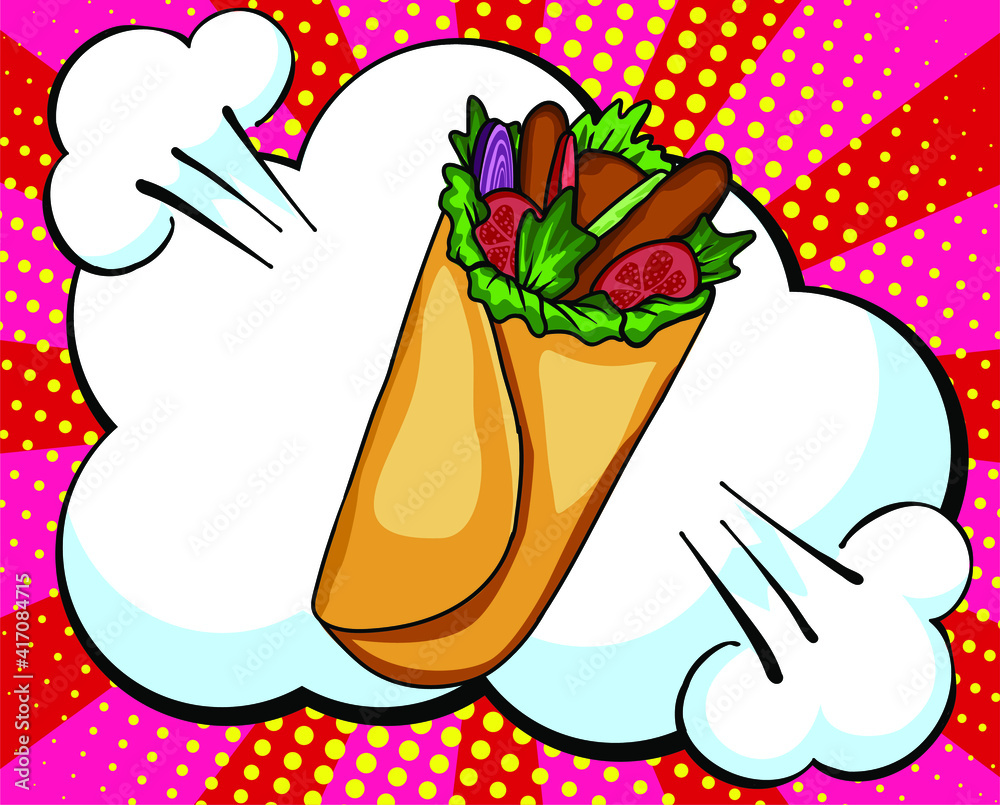 Hand drawn Fresh tortilla wraps. Vector Fast Food sketch. Comic book ...
