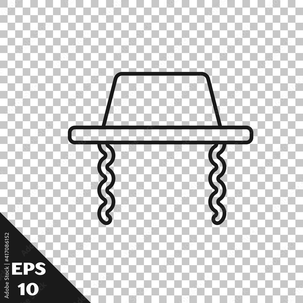 Black line Orthodox jewish hat with sidelocks icon isolated on ...