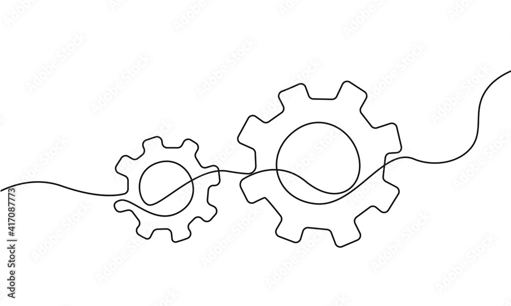 Gears Continuous One Line Drawing. Gears Contour Illustration for ...