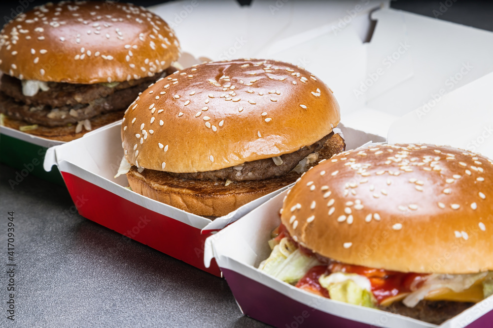 burgers of different types of meat from McDonald's restaurant Stock ...