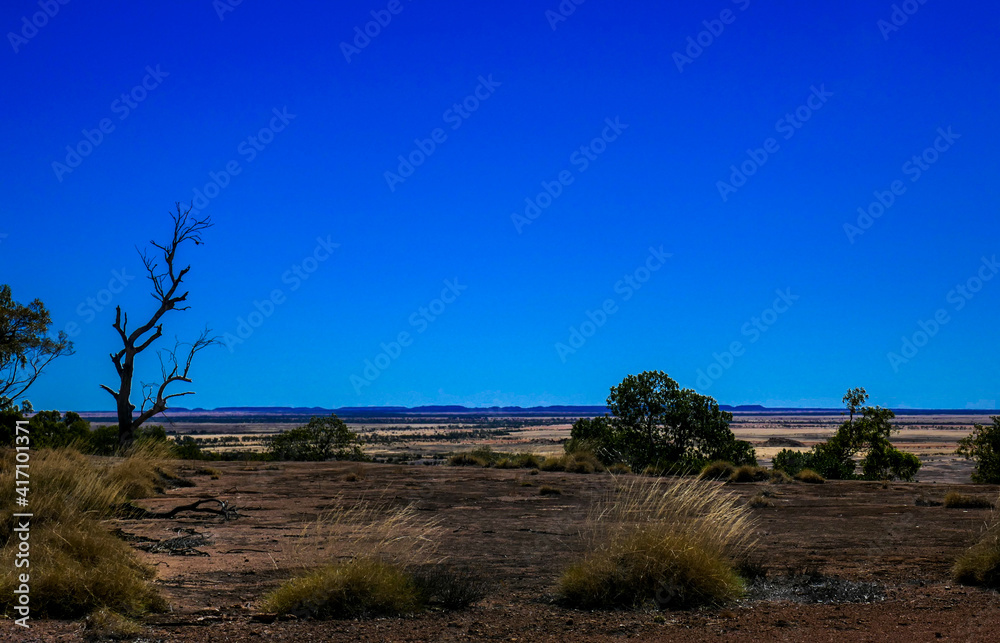 Landscape taken between Winton and Longreach with clear blue sky and ...