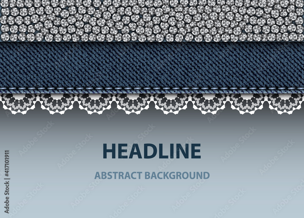 Abstract blue denim background with silver sequins and lace Stock ...