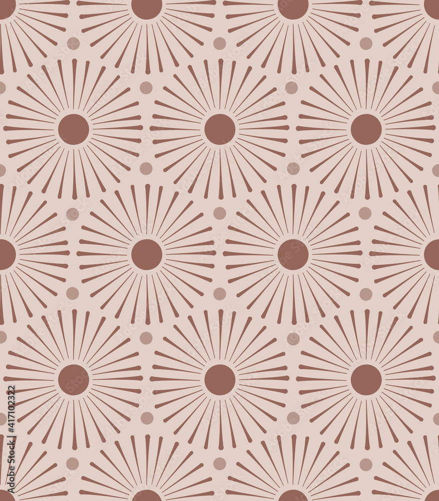 Sun and dots vector seamless pattern. Solar minimalistic geometric ...