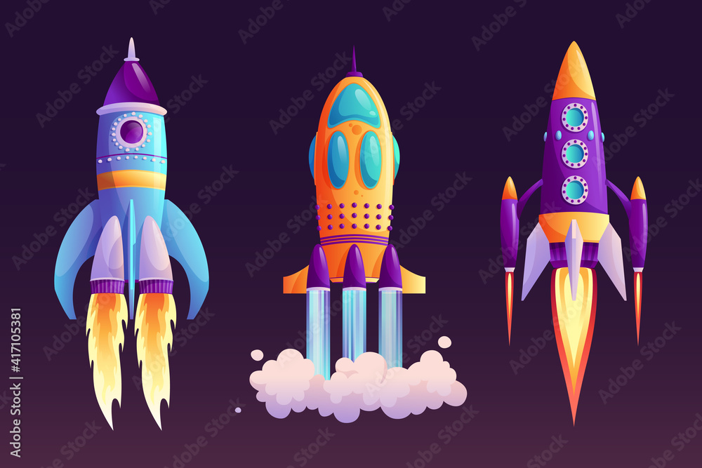 Cartoon Rocket With Fire